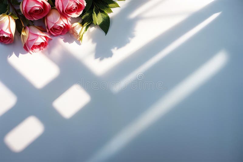 Bouquet of Pink Roses on a White Background with Shadow from the Window ...