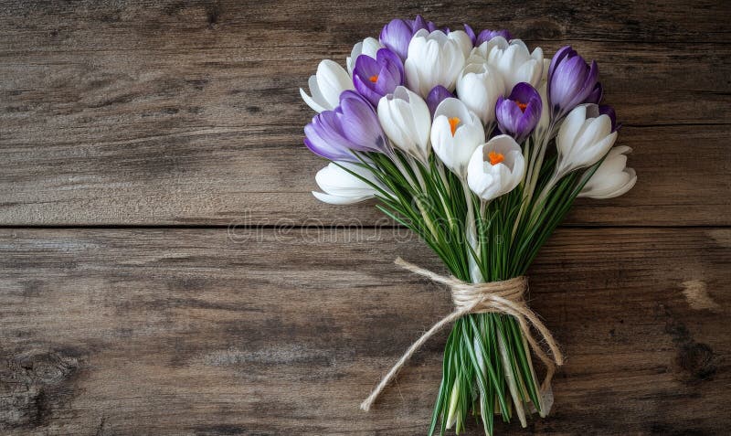 A Bouquet of Purple and White Flowers is Tied with a String Stock Image ...