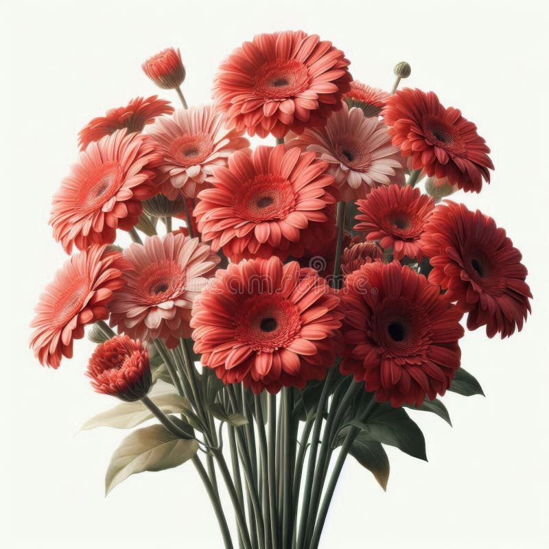 Bouquet of Red Gerbera Flowers on White Background Stock Illustration ...