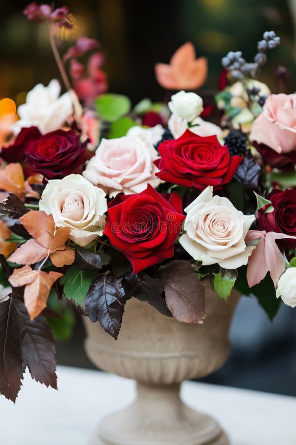 Bouquet of Red and Light Pink Roses in a Vintage Vase. Stock ...