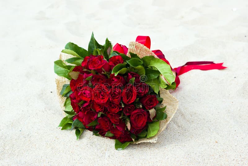 Bouquet of Red Roses on the Beach Stock Image - Image of love, rose ...