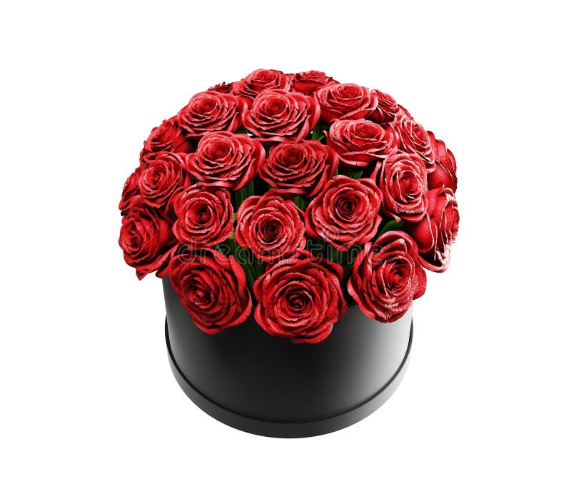 Bouquet of Red Roses in Black Round Box Stock Photo - Image of ...