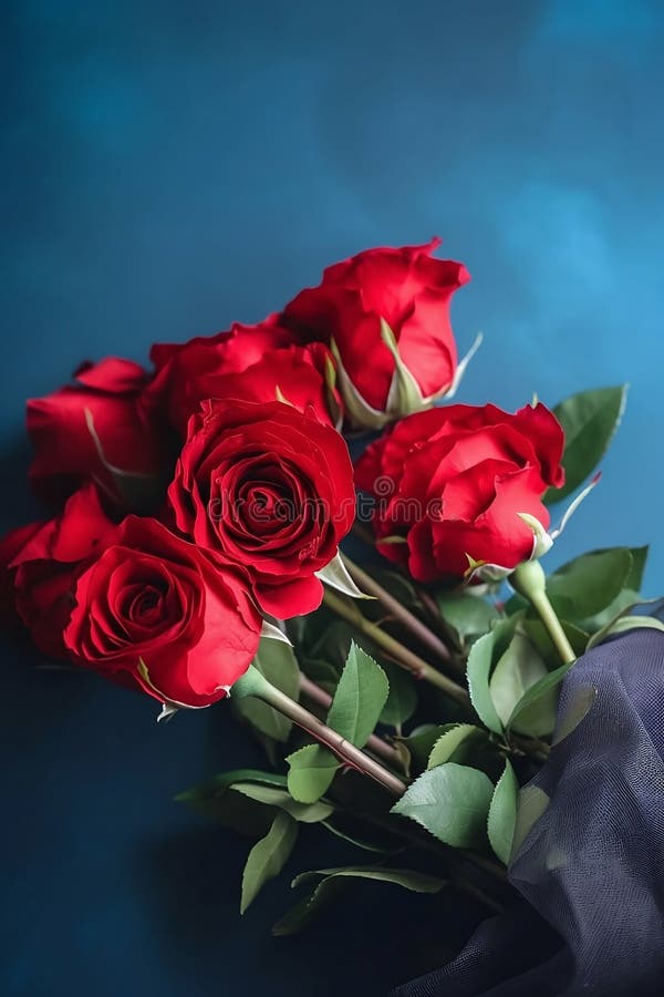 Bouquet of Red Roses on Blue Background Stock Illustration ...