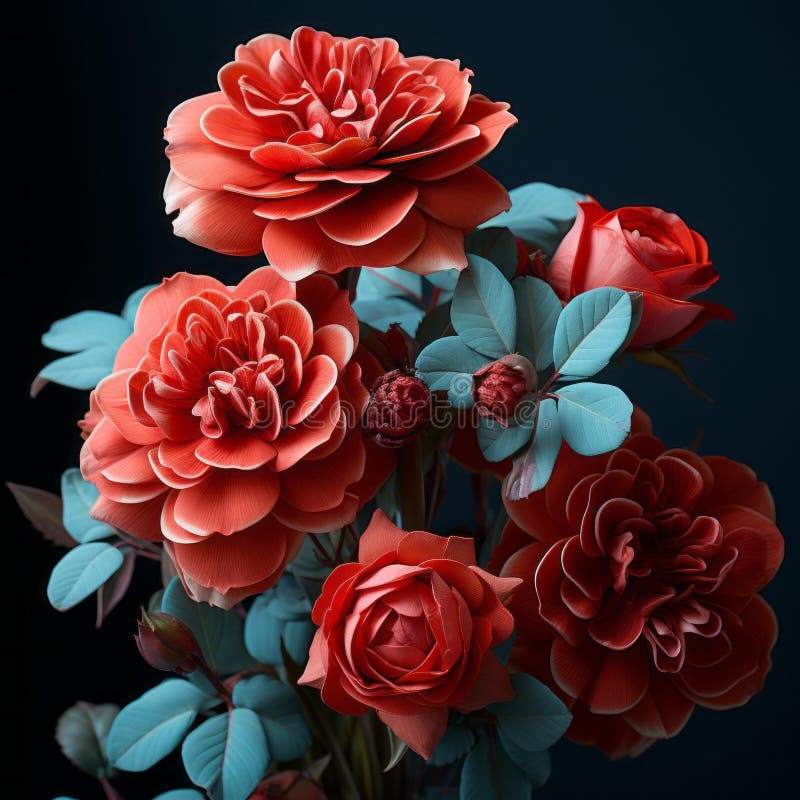 A Bouquet of Red Roses on a Blue Background Stock Illustration ...