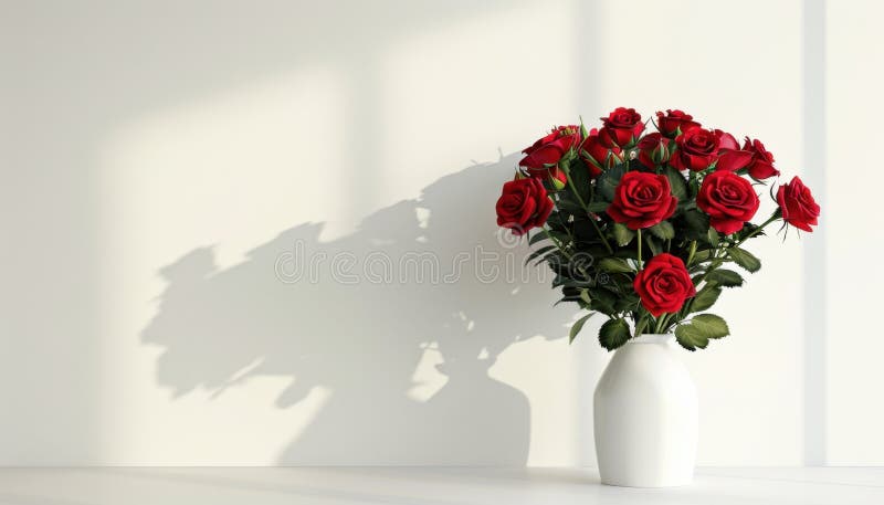 A Bouquet of Red Roses Casting a Soft Shadow in a Bright Room Stock ...
