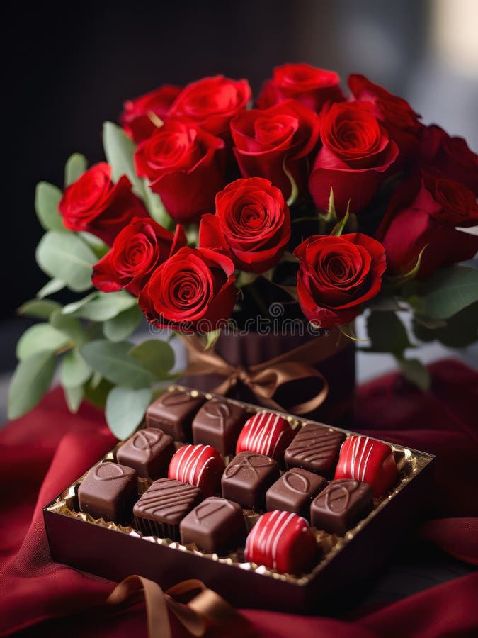 Bouquet of Red Roses and Chocolates. Stock Illustration - Illustration ...