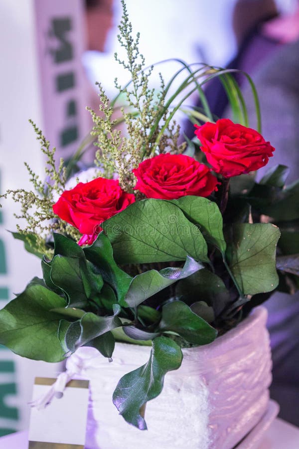 Bouquet of Red Roses in a Decorative Pot. Stock Photo - Image of ...
