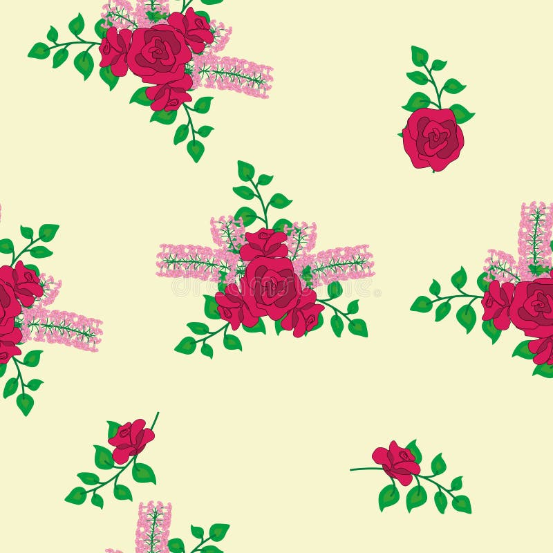 Bouquet of Red Roses and Lilac Pattern Stock Illustration ...