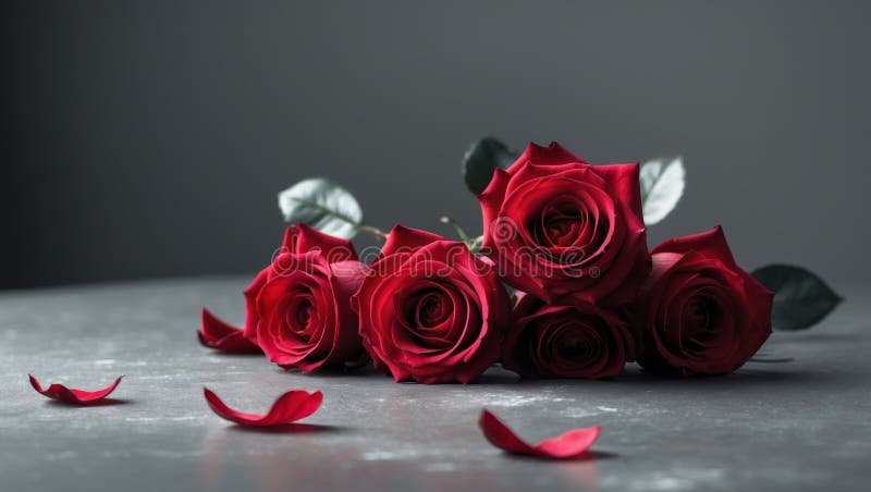 Bouquet Red Roses Petals Scattered Ground Stock Photos - Free & Royalty ...