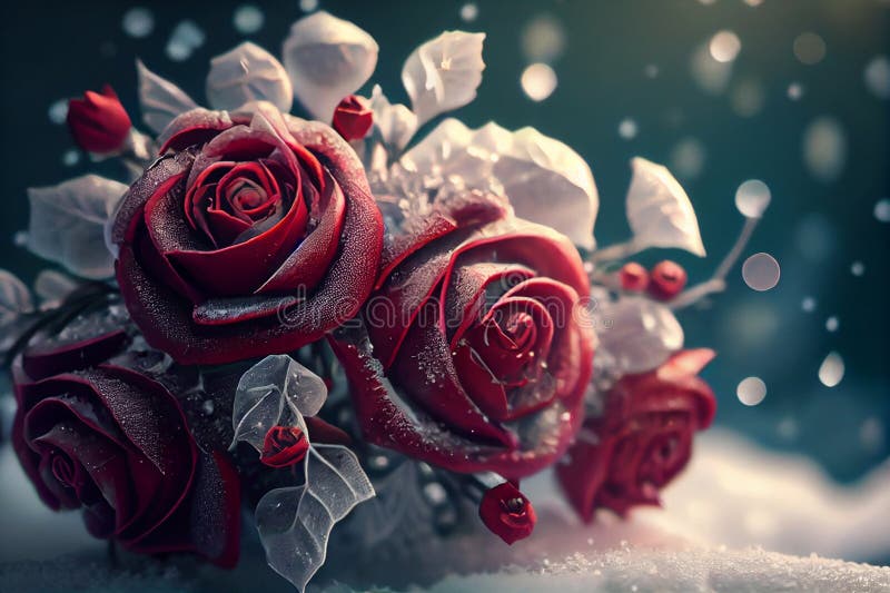 Bouquet of Red Roses and Snow Ice.generative Ai Stock Illustration ...