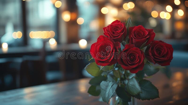 Bouquet of Red Roses Standing on a Table in a Restaurant Stock ...