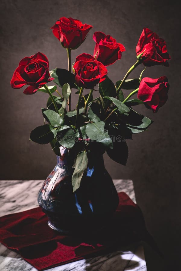Bouquet of Red Roses in a Vase Stock Photo - Image of background ...
