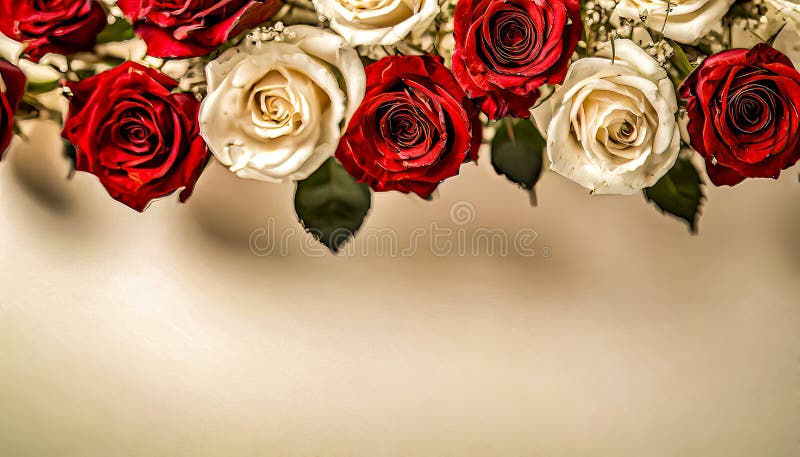 A Bouquet of Red and White Roses is Arranged in a Row Stock Photo ...