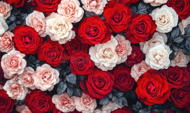 A Bouquet of Red and White Roses Stock Photo - Image of pink, pattern ...
