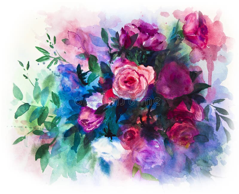 Bouquet rose d'aquarelles illustration stock. Illustration du coloré ...