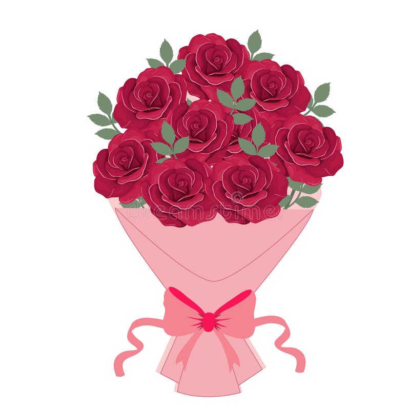 Bouquet Roses. Elegant Bouquet of Red Roses Wrapped in Pink Paper with ...