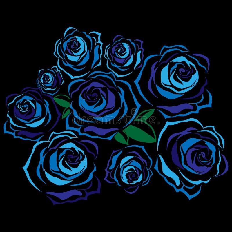 Bouquet of Roses on a Black Background. Vector Illustration of a ...