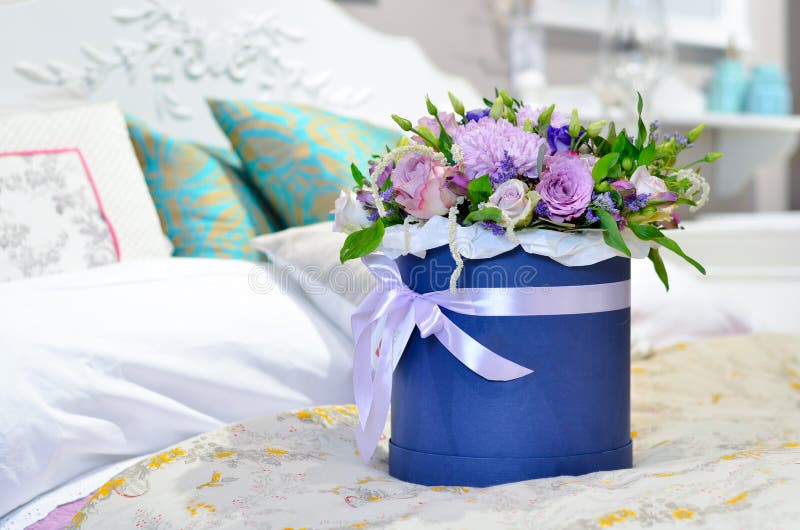 Bouquet Roses Blue Box Bed Stock Photos - Free & Royalty-Free Stock ...