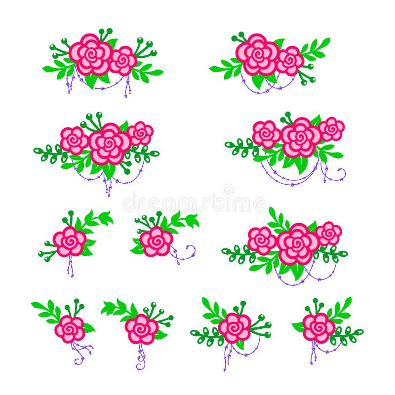 Bouquet of Roses and Branches Decorated with Beads Stock Vector ...