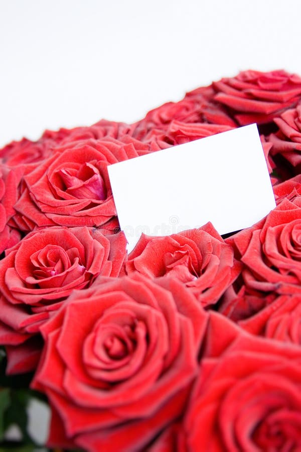 A Bouquet of Roses with a Business Card Stock Photo - Image of bunch ...