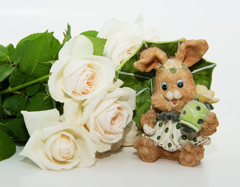 Bouquet of Roses with Easter Hare Stock Photo - Image of decoration ...