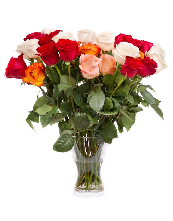 Bouquet of Roses in a Glass Vase Stock Image - Image of gift, multi ...