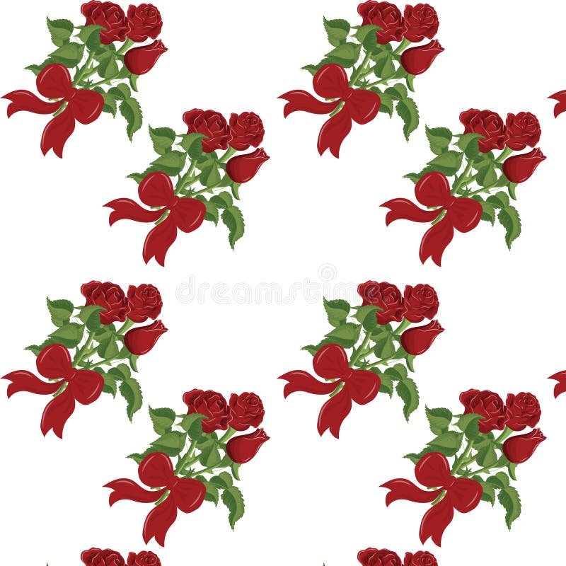 Bouquet of Roses with a Red Ribbon Bow. Seamless Pattern Stock ...