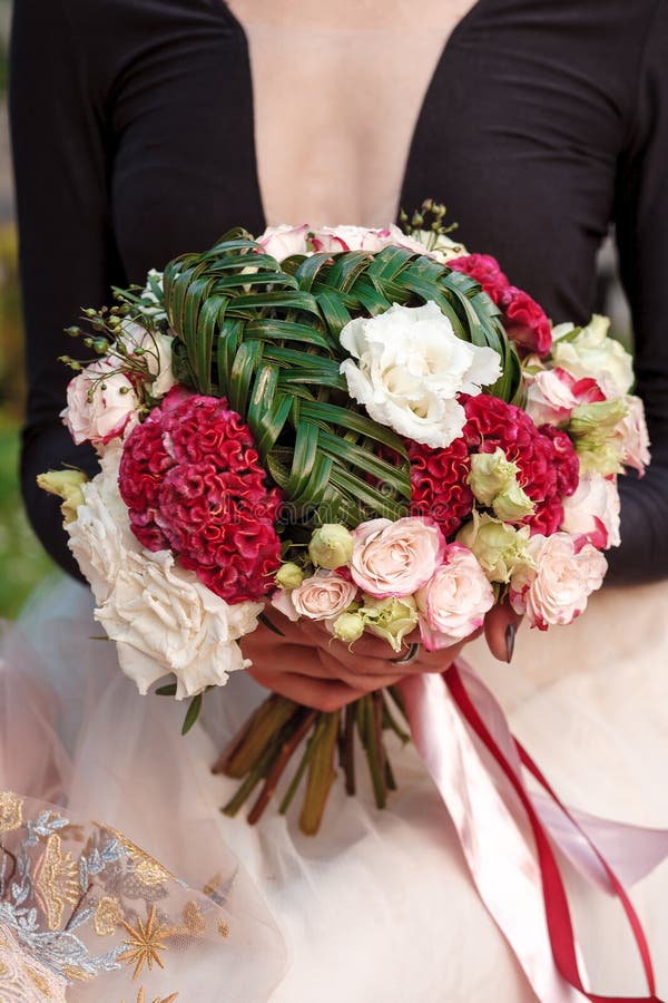 A Bouquet of Roses, Spray Reflex, Celosia, Eustoma, Robellini, Palm ...