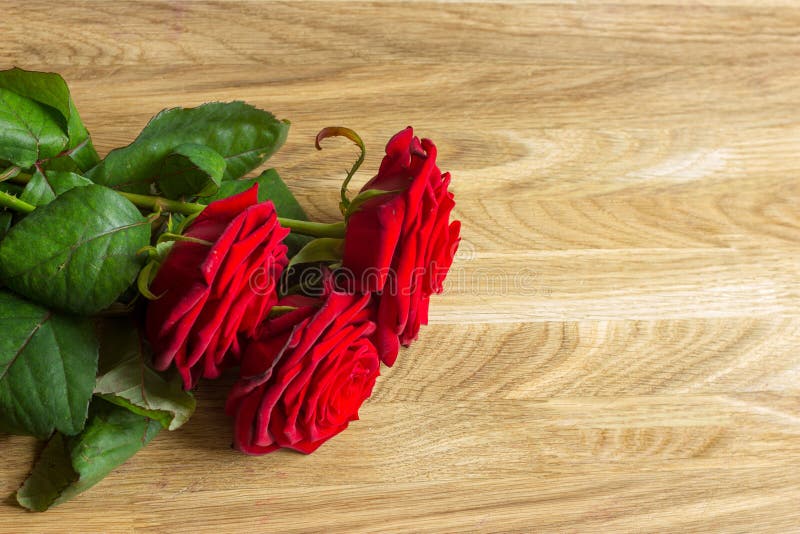 Bouquet of Roses on Wooden Desk Stock Photo - Image of holiday ...