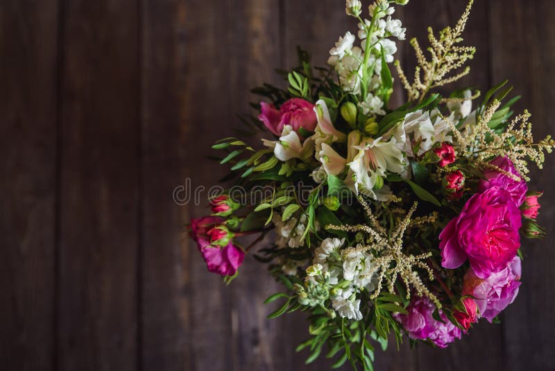 Bouquet in Rustic Style on a Dark Background Stock Image - Image of ...
