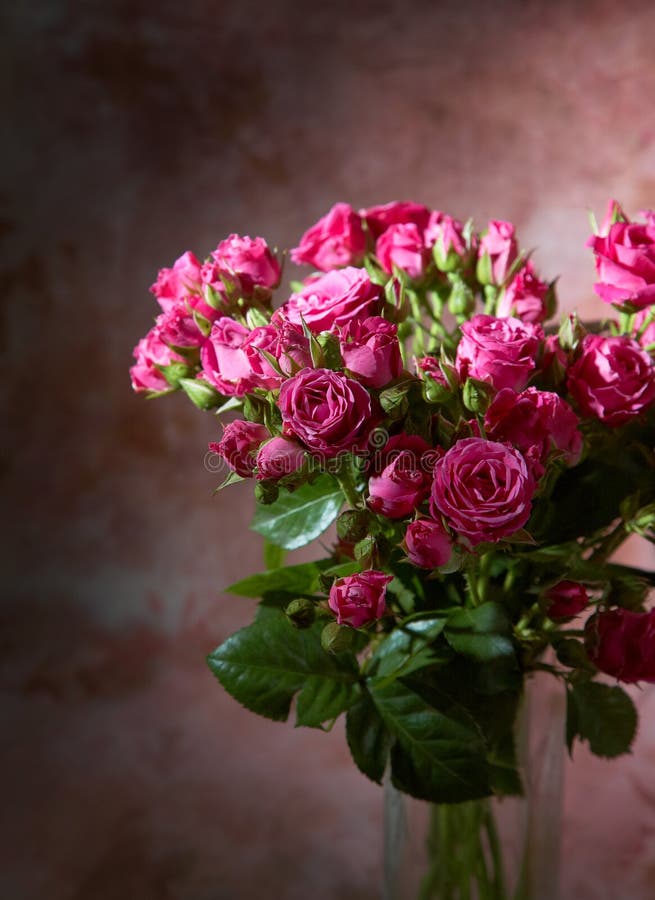 Bouquet of Small Pink Roses Stock Image - Image of dark, celebration ...