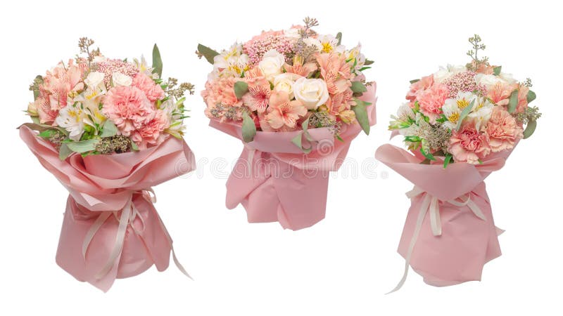 Bouquet of Soft Pink Flowers in Wrapping Paper Stock Photo - Image of ...