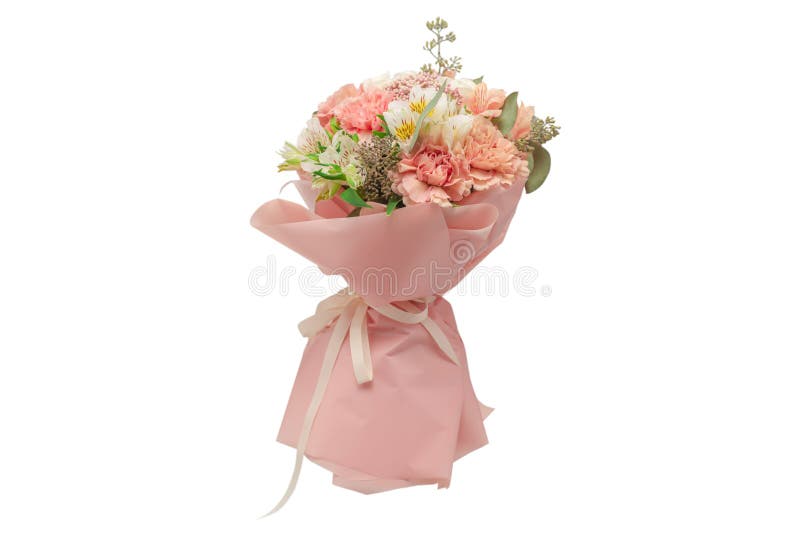 Bouquet of Soft Pink Flowers in Pink Wrapping Paper Stock Image - Image ...