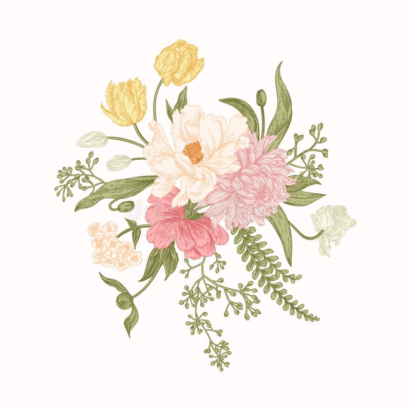 Bouquet with Spring Flowers. Stock Vector - Illustration of anemone ...