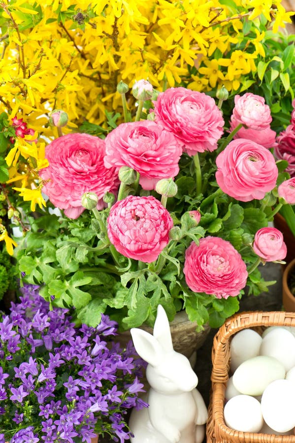 Bouquet of Spring Flowers with Easter Decoration Stock Photo - Image of ...