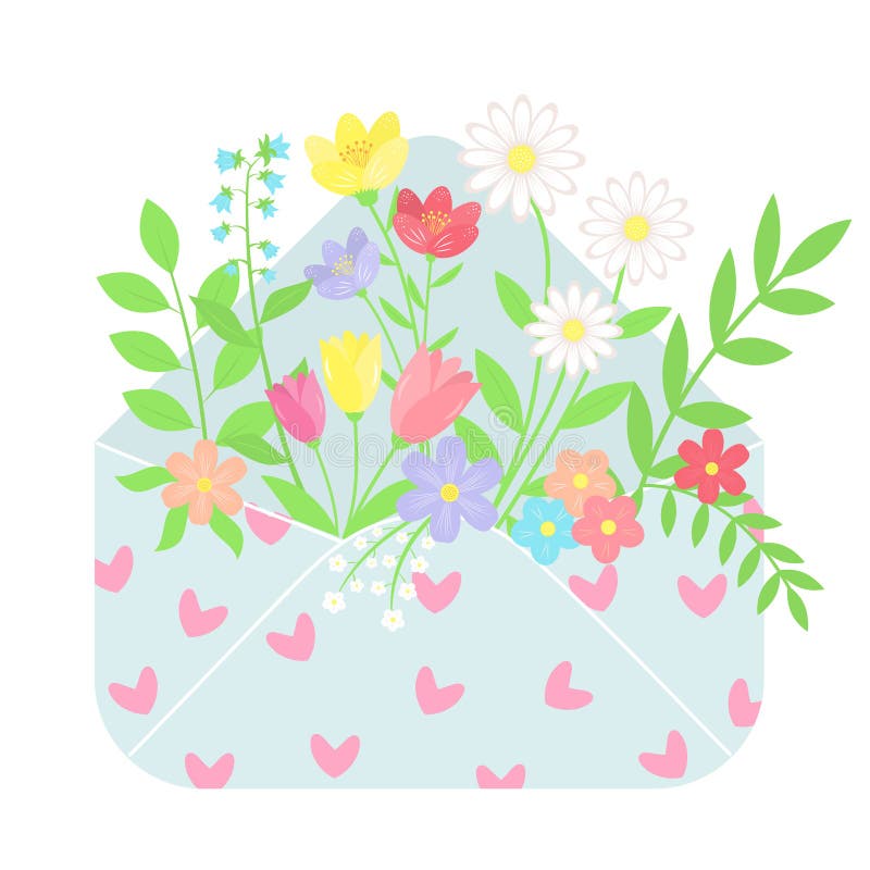 Bouquet of Spring Flowers in an Envelope. Flower Mail Stock Vector ...