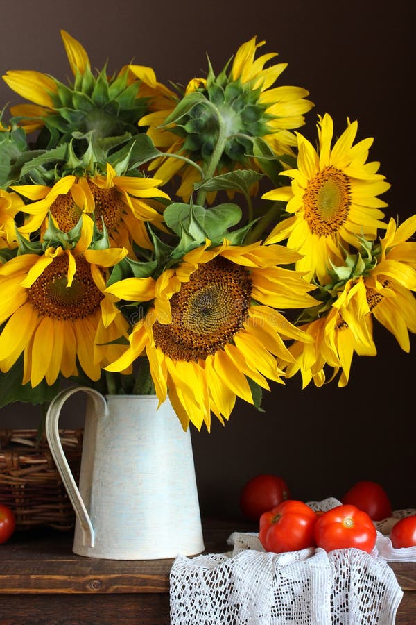 Bouquet of Sunflowers and Tomatoes Stock Photo - Image of yellow ...