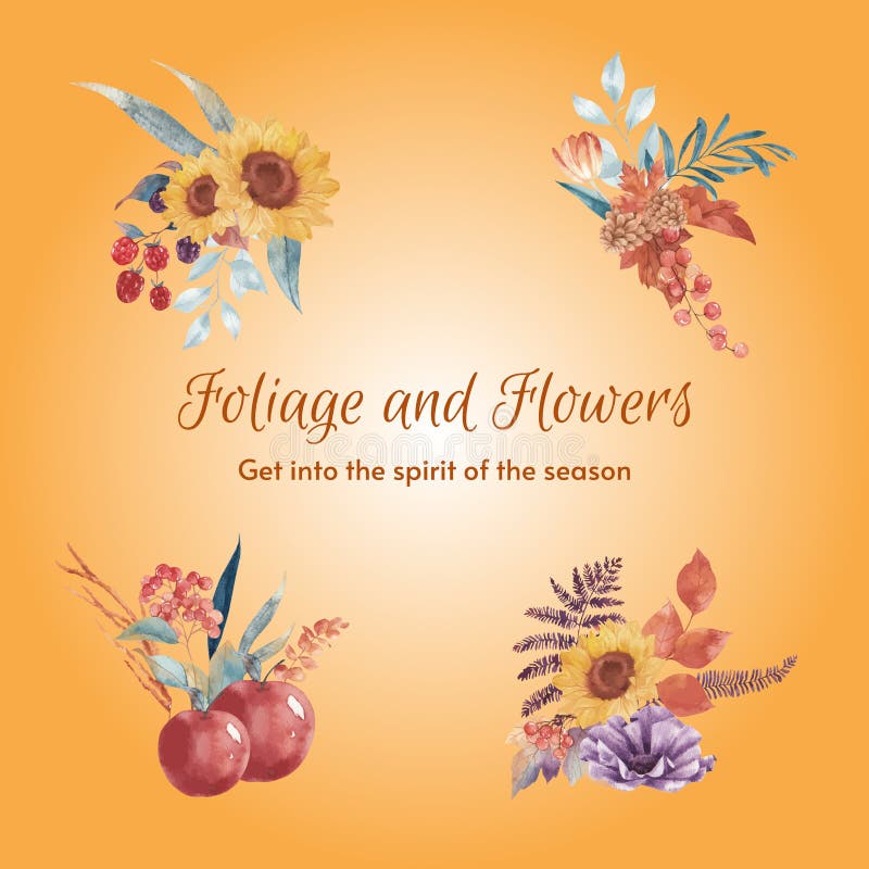 Bouquet Template with Rustic Fall Foliage Concept,watercolor Style ...