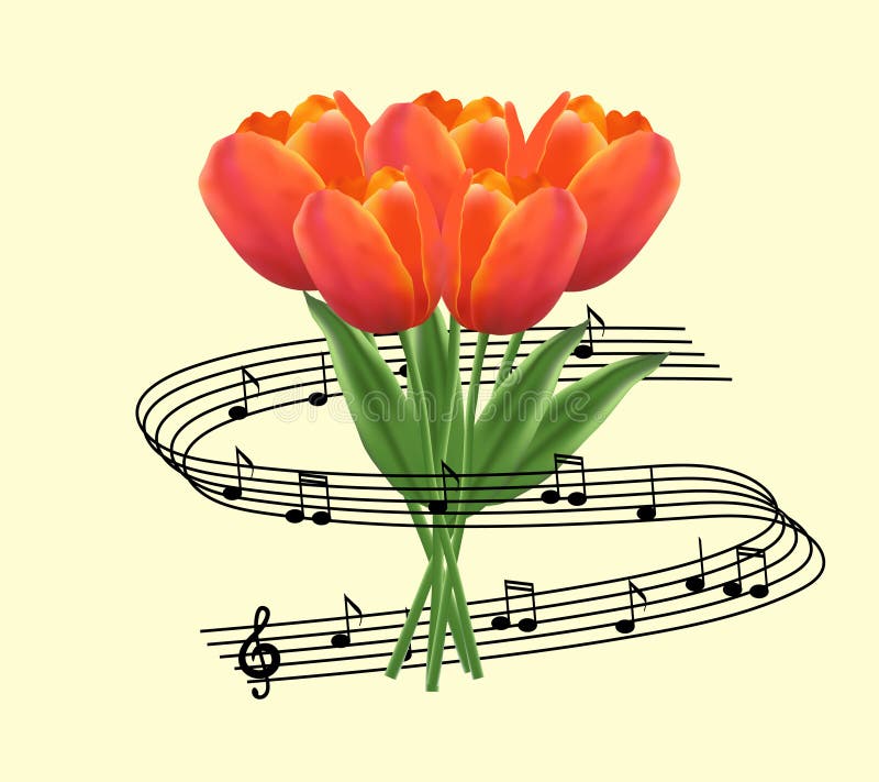 Bouquet of Tulips and Music Note Stock Vector - Illustration of ...