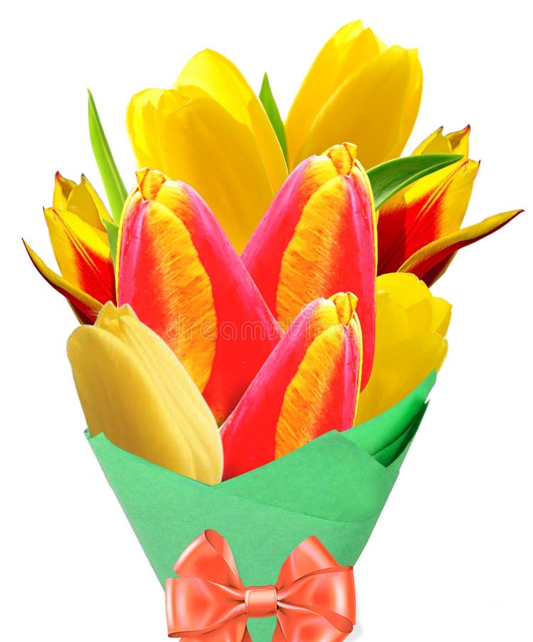 Bouquet with Tulips in a Paper Wrapper Stock Photo - Image of ...