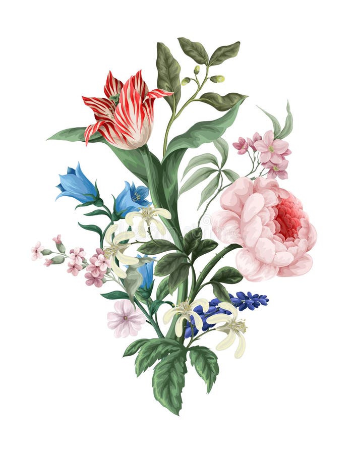 Bouquet with Victorian Vintage Flowers. Vector. Stock Vector ...
