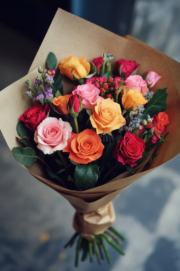 Colorful Roses in Brown Paper Stock Image - Image of fragrance ...