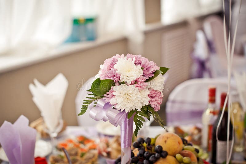 Bouquet on a wedding table stock photo. Image of indoors - 30498562