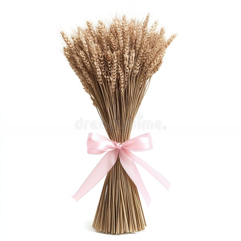 A Bouquet of Wheat Tied with a Pink Ribbon Stock Illustration ...