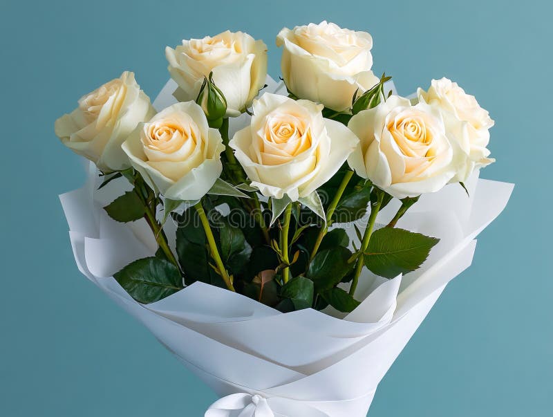 A Bouquet of White Roses Wrapped in White Paper Stock Photo - Image of ...