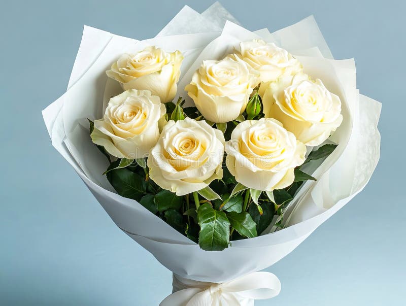 A Bouquet of White Roses Wrapped in White Paper Stock Image - Image of ...