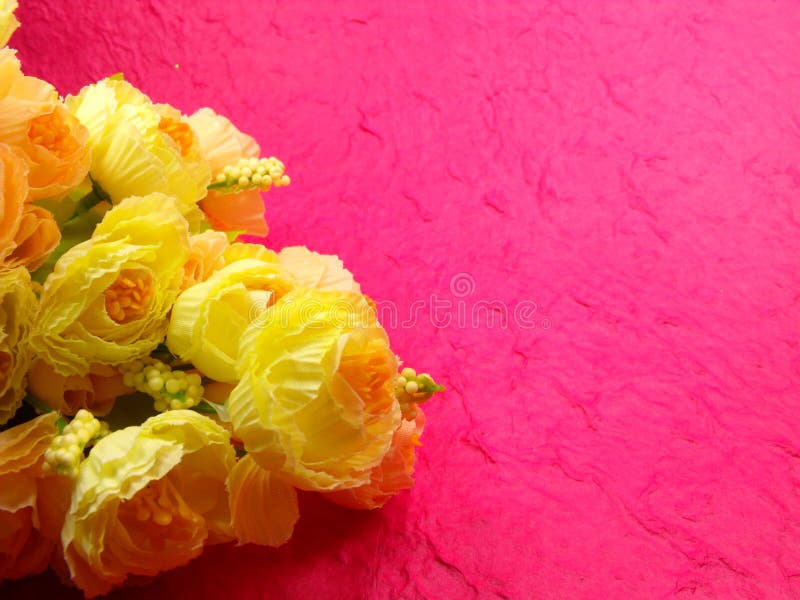 Bouquet Yellow Flowers With Pink Background Stock Photo - Image of ...
