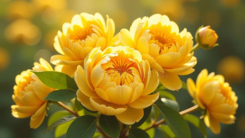 Bouquet of Yellow Peonies with Rays of Sun Stock Illustration ...