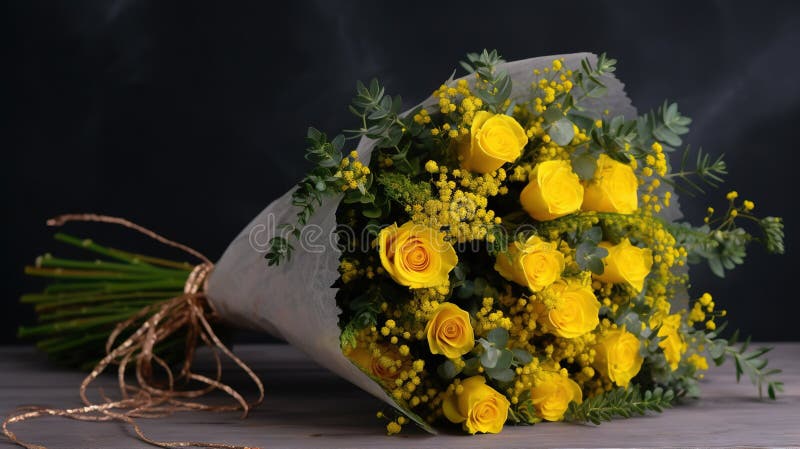 A Bouquet of Yellow Roses is Wrapped in a White Paper Stock ...