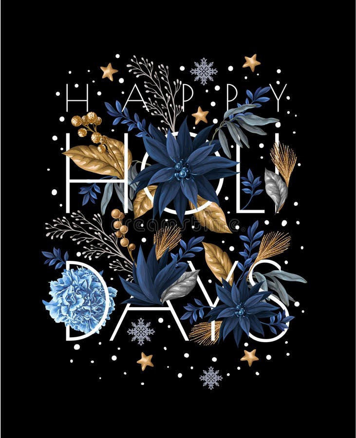 Bouquets with Blue Poinsettia and Gold Elements. Vector. Stock Vector ...